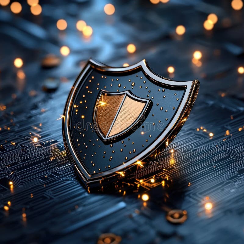 Digital Shield Symbolizing Security and Privacy, Surrounded by Glowing ...