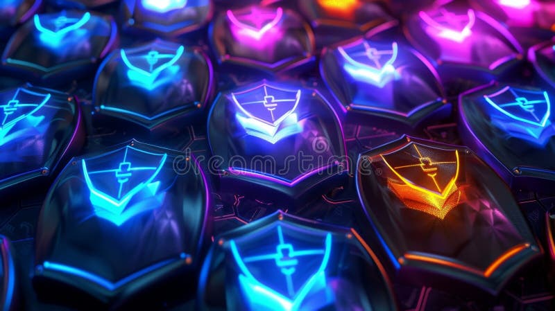 Digital Shields Glow in an Array of Colors Symbolizing the Various ...