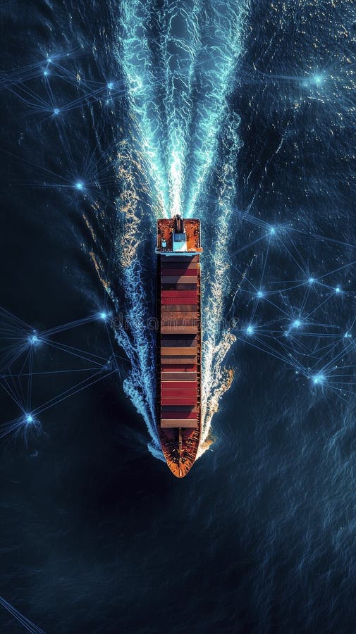 Digital Ship Voyage Across Interconnected Waters Stock Illustration ...