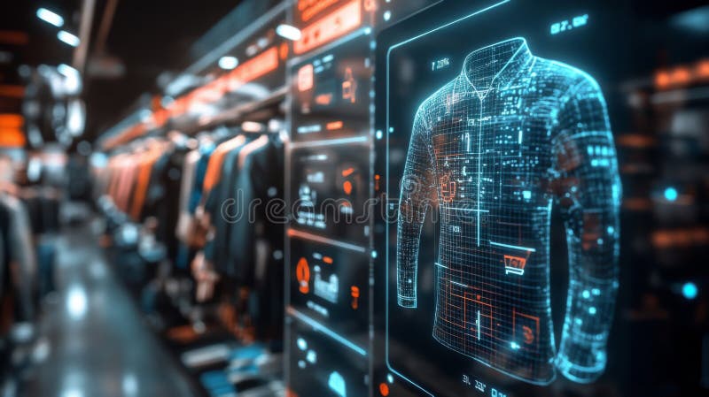 Digital Shirt Display in a Modern Retail Store Stock Illustration ...