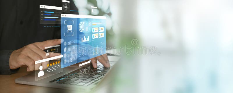 Digital Shopping Analysis Concept. a Person Interacts with a Laptop ...