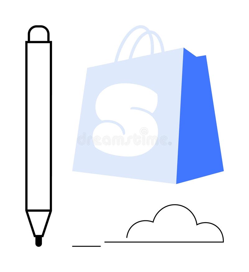 Digital Shopping and Design Concept with Stylus Pen, Shopping Bag, and ...