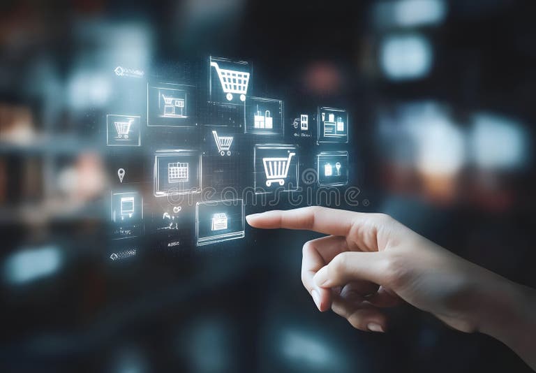 Digital Shopping Interface with Hand Interacting Futuristic E-commerce ...
