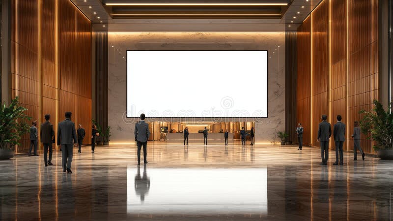Digital Signage Screen in a Modern Lobby, with Blank White Monitor ...