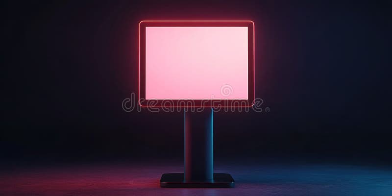 Digital Signage Stand with Illuminated Screen in a Dark Environment ...