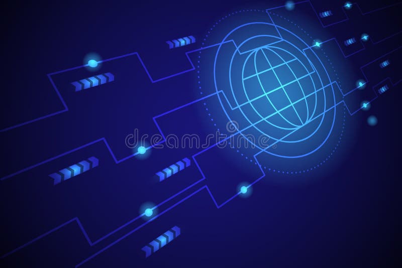 Digital Signal of the Earth and Communication Lines on a Blue ...
