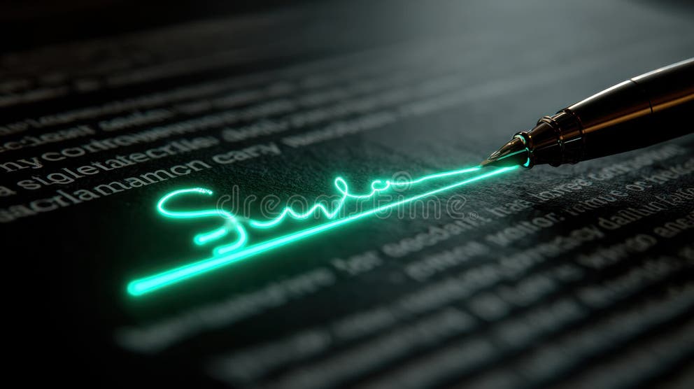 Digital Signature on Contract with Neon Glowing Effect, Symbolizing ...