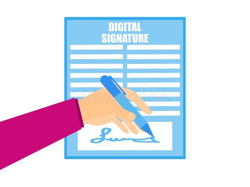 Digital Signature. a Hand is Holding a Pen Signing a Digital Document ...