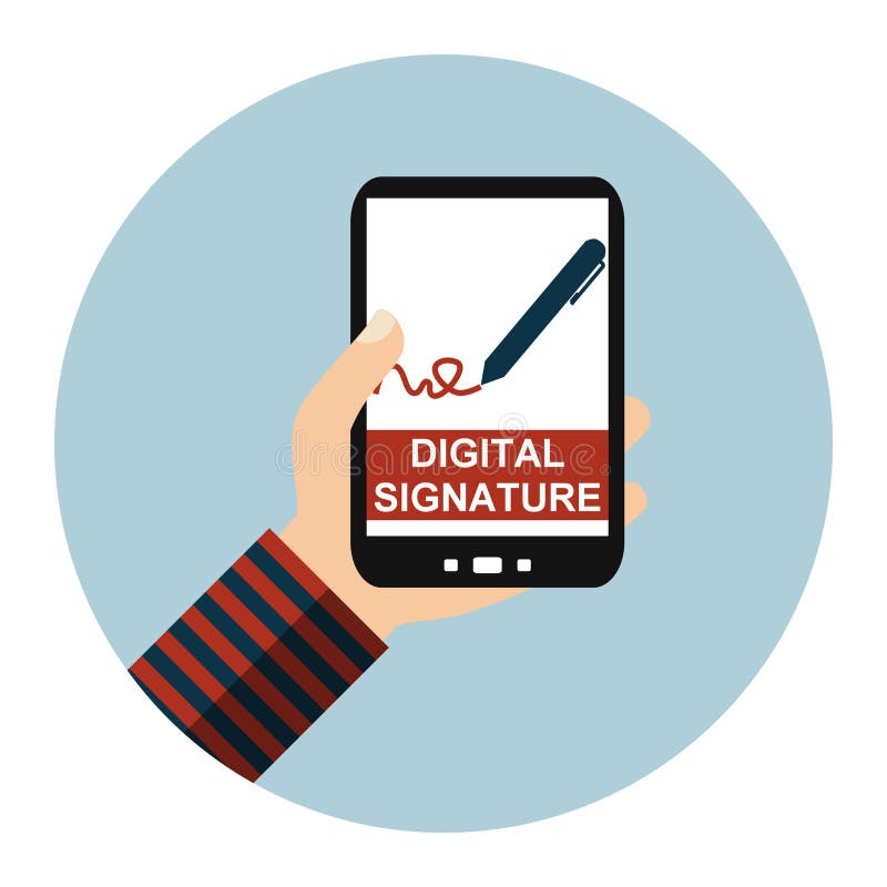 Digital Signature with Smartphone - Flat Design Button Stock ...