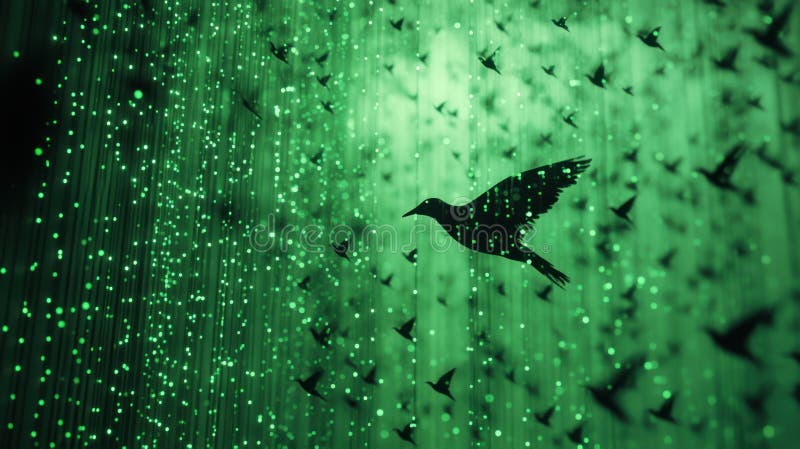 Digital Silhouette of a Bird in a Green Cybernetic Matrix Stock Photo ...