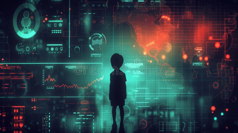 Digital Silhouette of a Child in a Futuristic AI Data Environment Stock ...