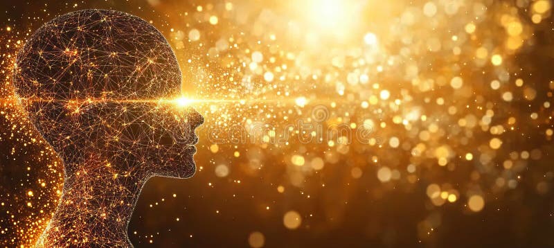 Digital Silhouette of a Human Head Glowing with a Neural Network on a ...