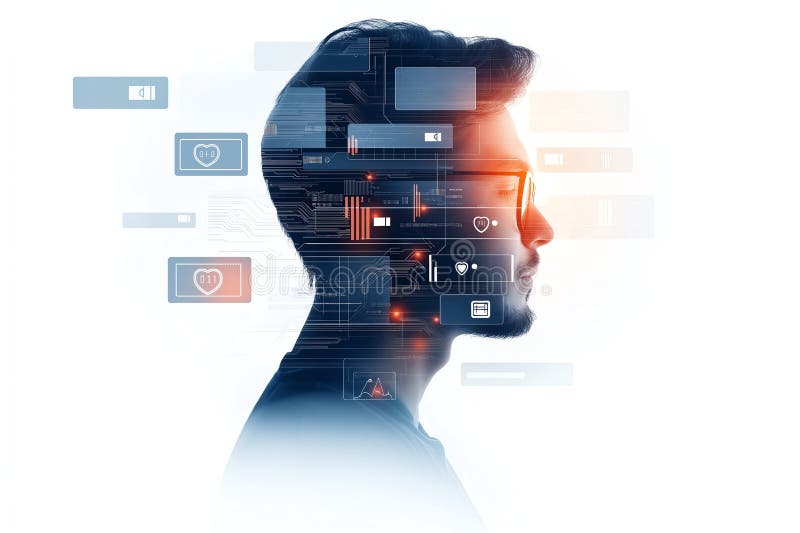 Digital Silhouette of a Person with Tech Graphics Blending Representing ...