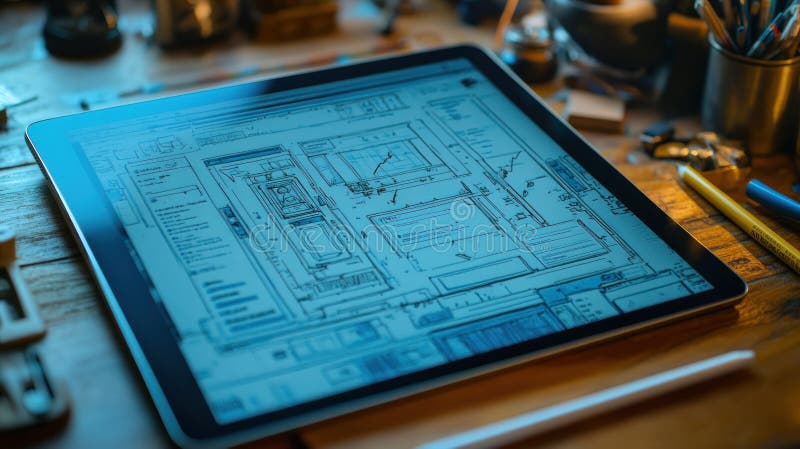 Digital Sketch of Website Layout on Tablet, Showcasing Detailed Design ...