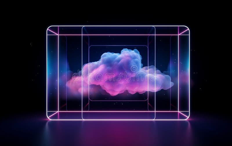 Digital Skies 3D Cloud Passing through Square Window. Generative AI Stock Illustration ...