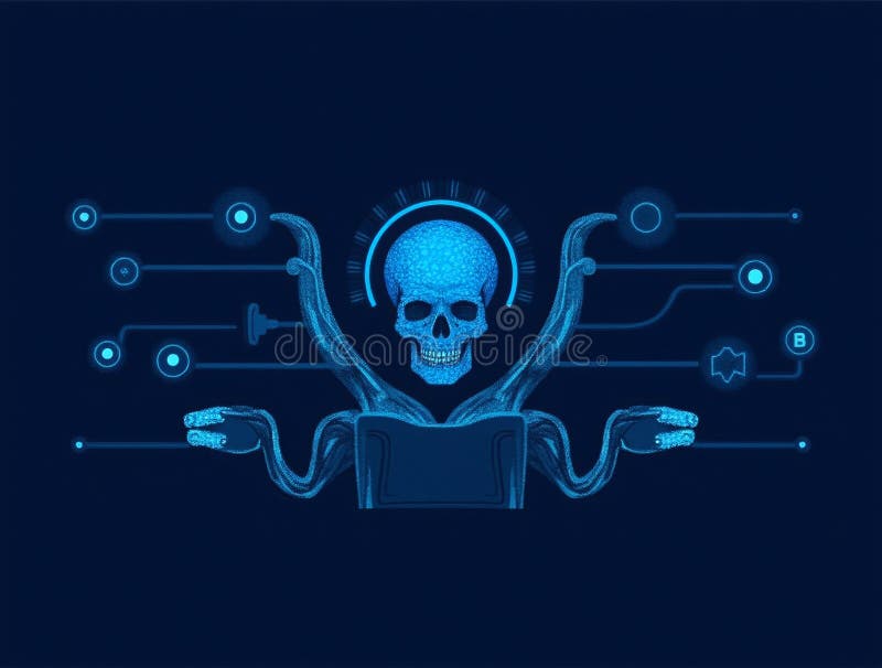Digital Skull with Data Connections. a Futuristic Vision of Mortality ...