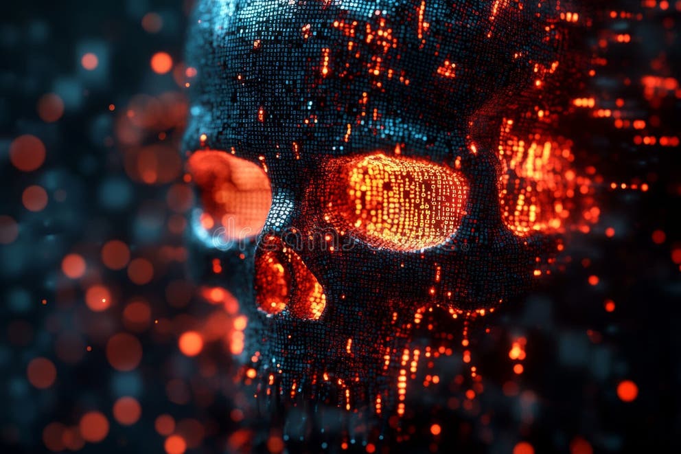 Digital Skull Glowing with Binary Code Representing Digital Afterlife ...