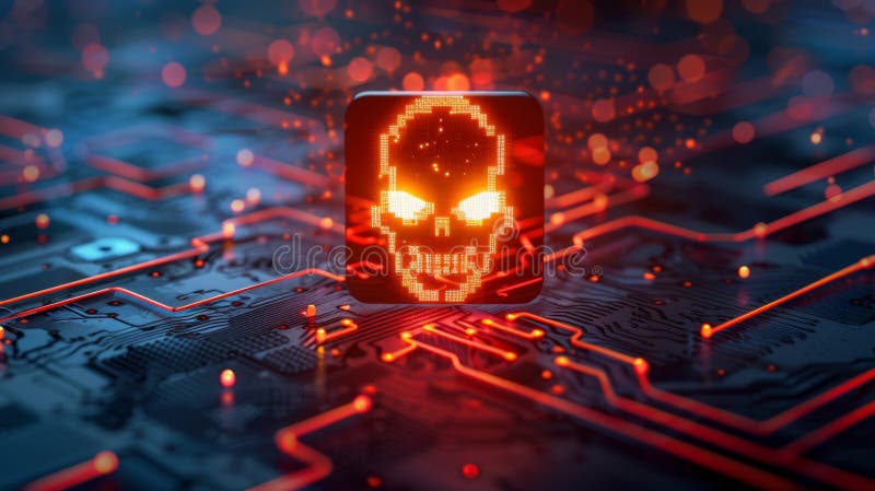 Digital Skull Warning on Circuit Board Stock Illustration ...