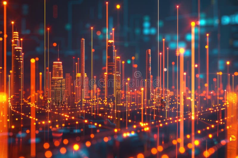 Digital Skyline at Night stock photo. Image of urban - 364141362