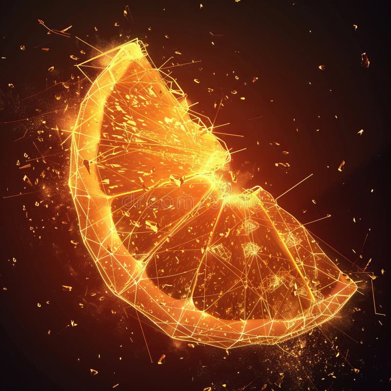 Digital Slice of Orange of Glowing 3D Triangular Polygons Stock Photo ...