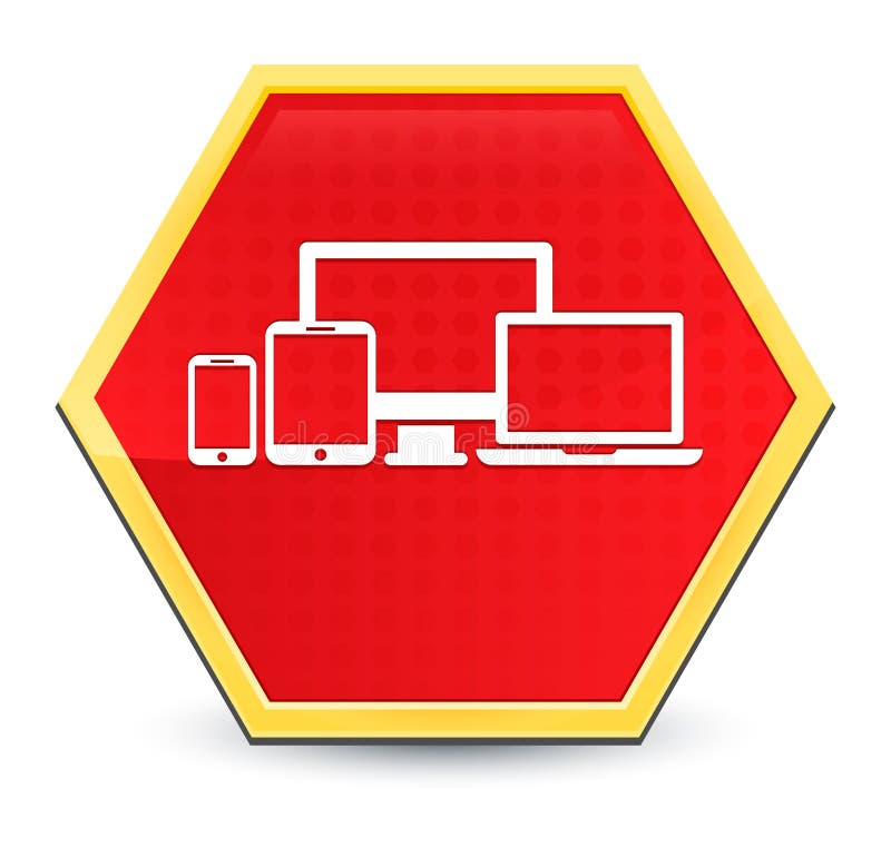 Digital Smart Devices Icon Abstract Red Hexagon Button Bright Yellow ...