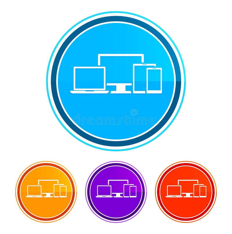 Digital Smart Devices Icon Crystal Flat Round Button Set Illustration ...