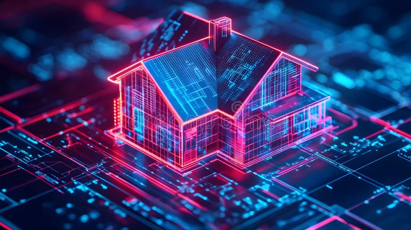 Digital Smart Home Concept with Glowing Circuitry, Representing ...
