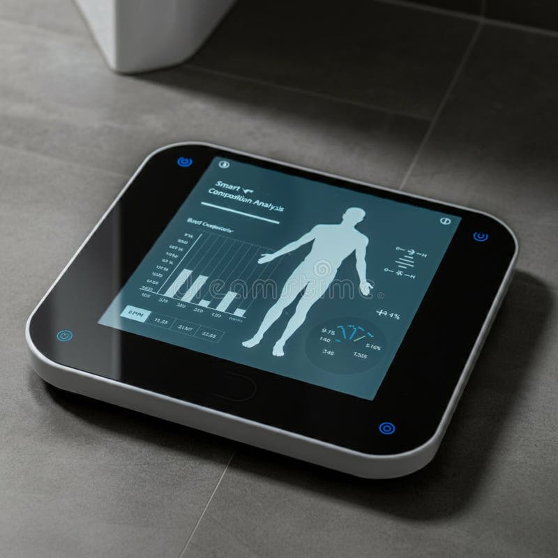 A Digital Smart Scale with a Sleek, Black Glass Surface and a Square ...