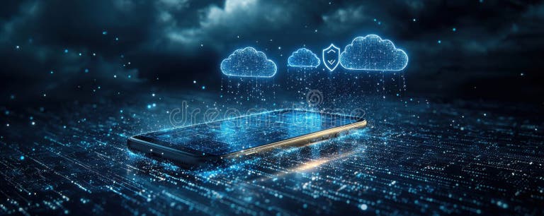 Digital Smartphone Showcasing Secure Cloud Data Integration and Network ...