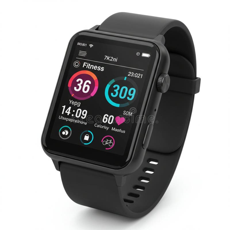A Digital Smartwatch with a Rectangular Touch Screen and Black Rubber ...
