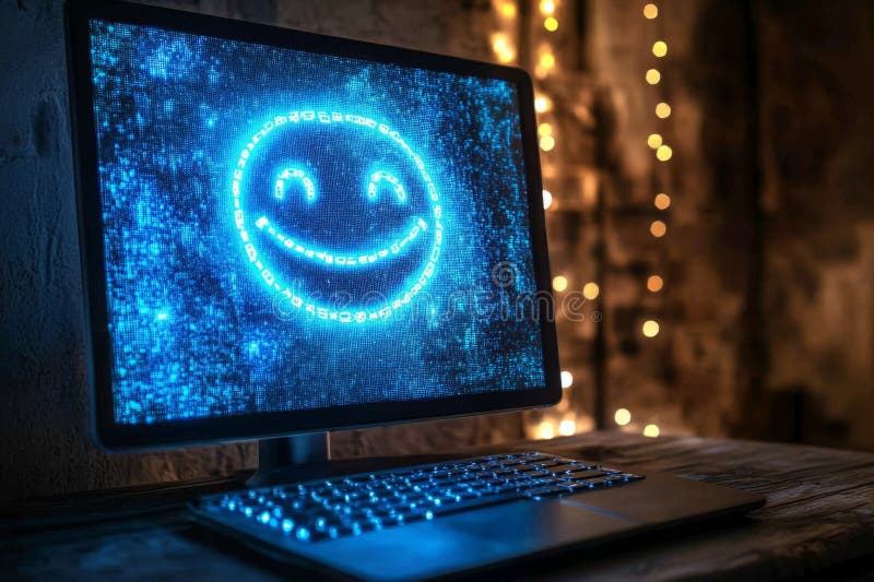 Digital Smiley Face Formed by Data Stream on Computer Screen ...