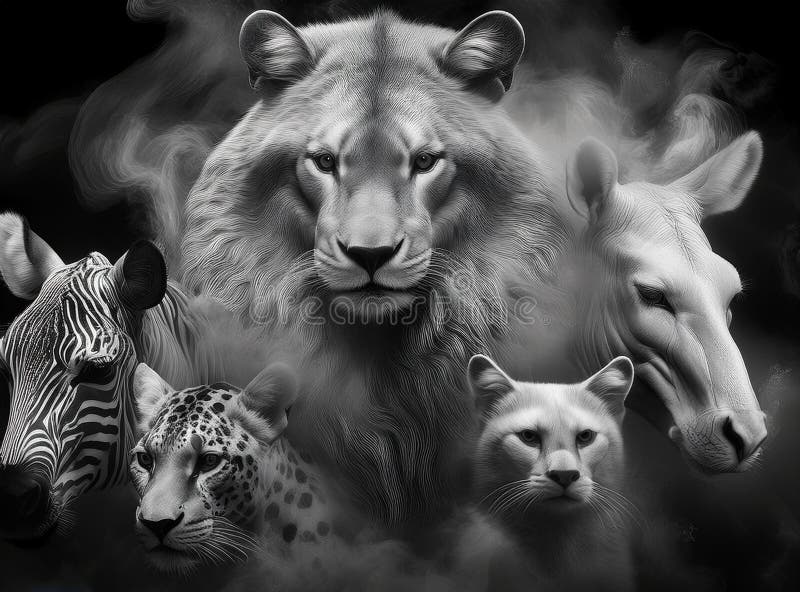 Digital Smoke Art Featuring Various Animals Stock Illustration ...