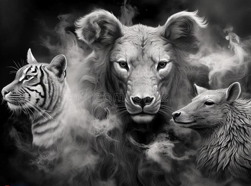 Digital Smoke Art Featuring Various Animals Stock Illustration ...