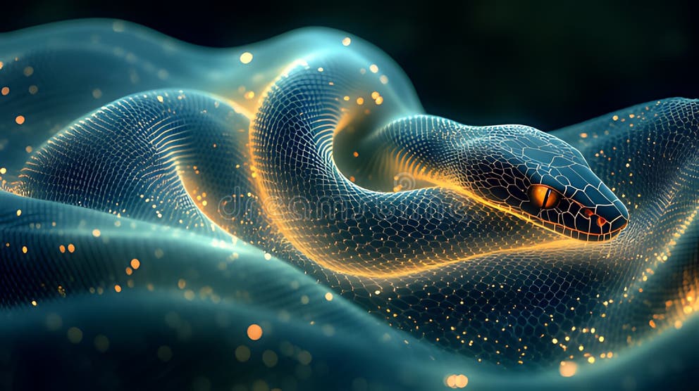 Digital Snake Coiling in Glowing Data Stream Stock Illustration ...
