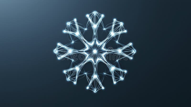 Digital Snowflake Design with Sparkling Blue Lines on Dark Background ...