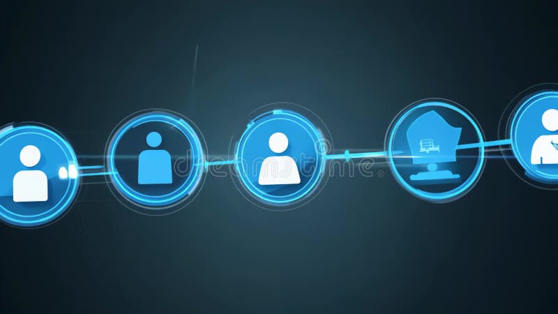 Digital Social Network Icons Connected by Lines on a Dark Blue ...