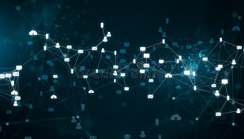 Digital Social Network with Interconnected Icons of People, Messages ...