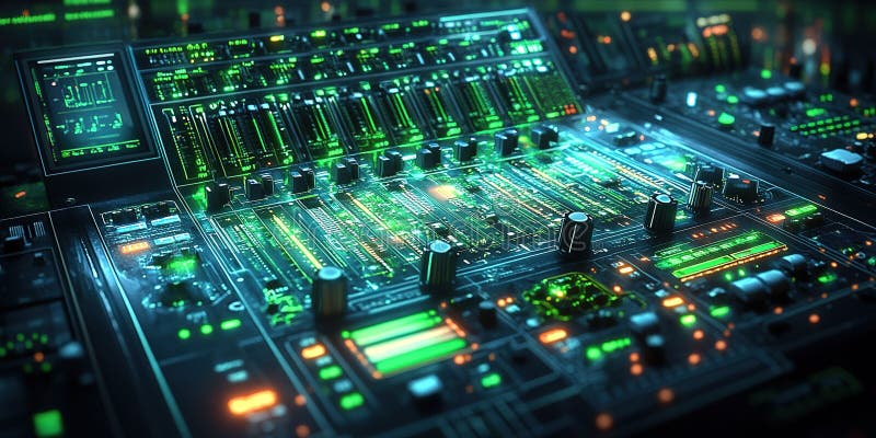 Digital Sound Mixing Console with Vibrant Lights in a Studio during ...
