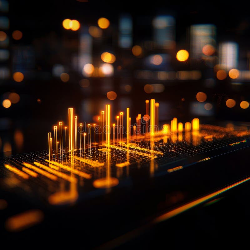 Digital Sound Wave Analysis Display with Glowing Bars on a Dark Background Stock Illustration ...