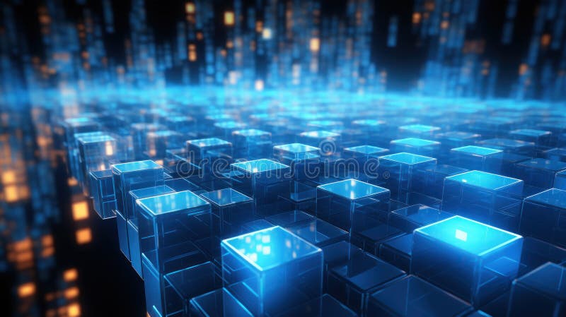 Digital Space Abstract Background, Dark Cyberspace with Data Blocks and ...