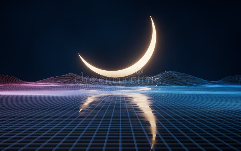 Digital Space and Moonlight, 3d Rendering Stock Illustration ...