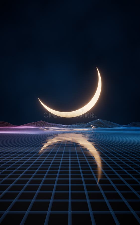Digital Space and Moonlight, 3d Rendering Stock Illustration ...