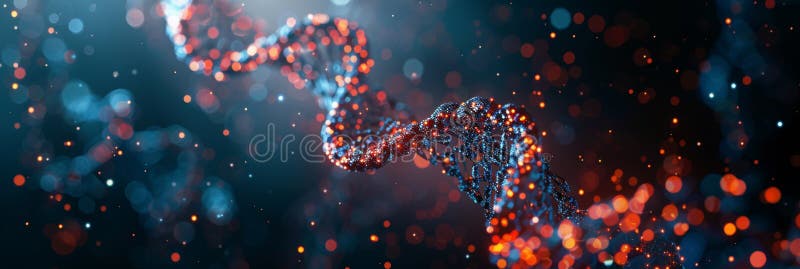 In a Digital Space, Theres a Futuristic DNA Strand with a Glowing ...