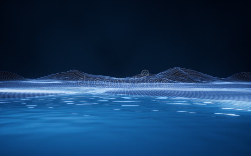 Digital Space with Water Surface, 3d Rendering Stock Illustration ...