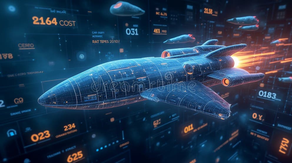 Futuristic Digital Spaceship Interface with Data and Glowing Neon ...