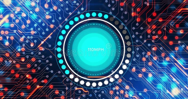 Digital Speedometer Displaying 110 MPH Over Circuit Board Background ...