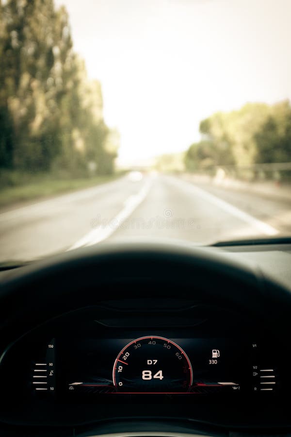 Digital Speedometer and Engine Speed while Driving in a Highway Driver ...