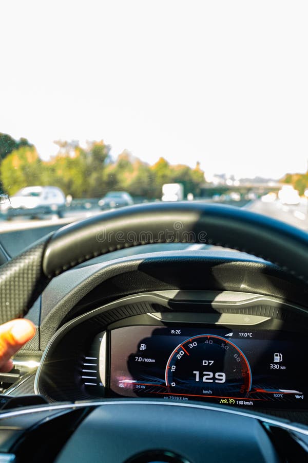 Digital Speedometer and Engine Speed while Driving in a Highway Driver ...