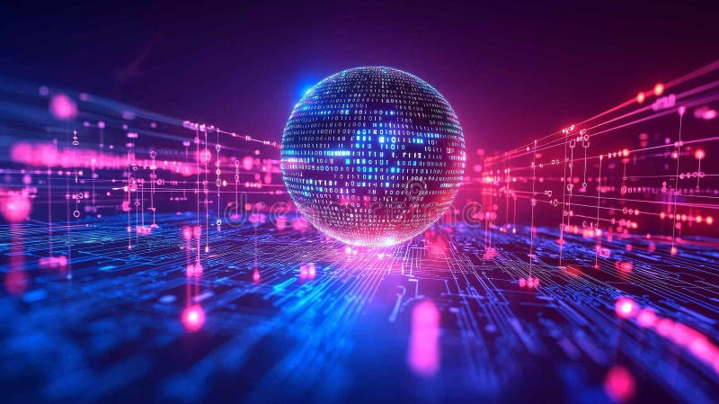 Digital Sphere with Binary Code and Glowing Effects Stock Illustration - Illustration of ...