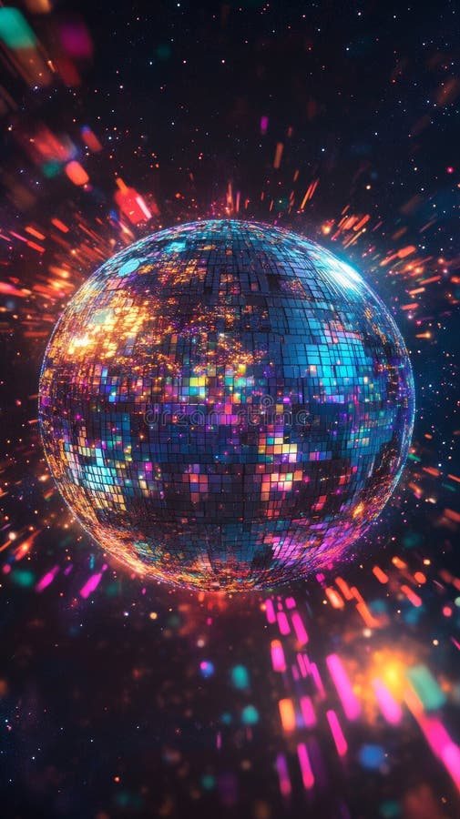 Digital Sphere Disco Ball with Multicolored Lights in Space, Futuristic ...